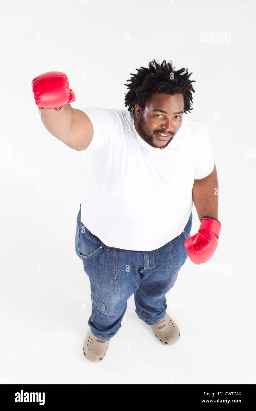 overhead view of african american man with boxing gloves Stock Photo ...