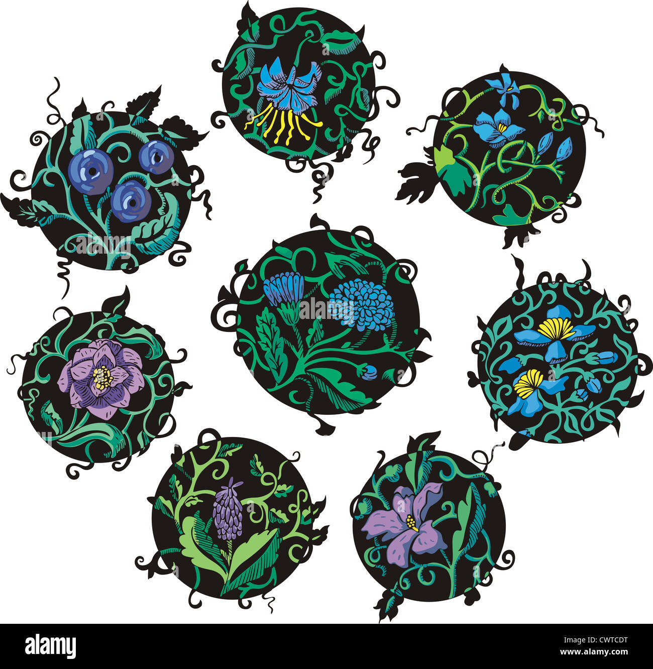 Blue floral designs set hi-res stock photography and images - Alamy