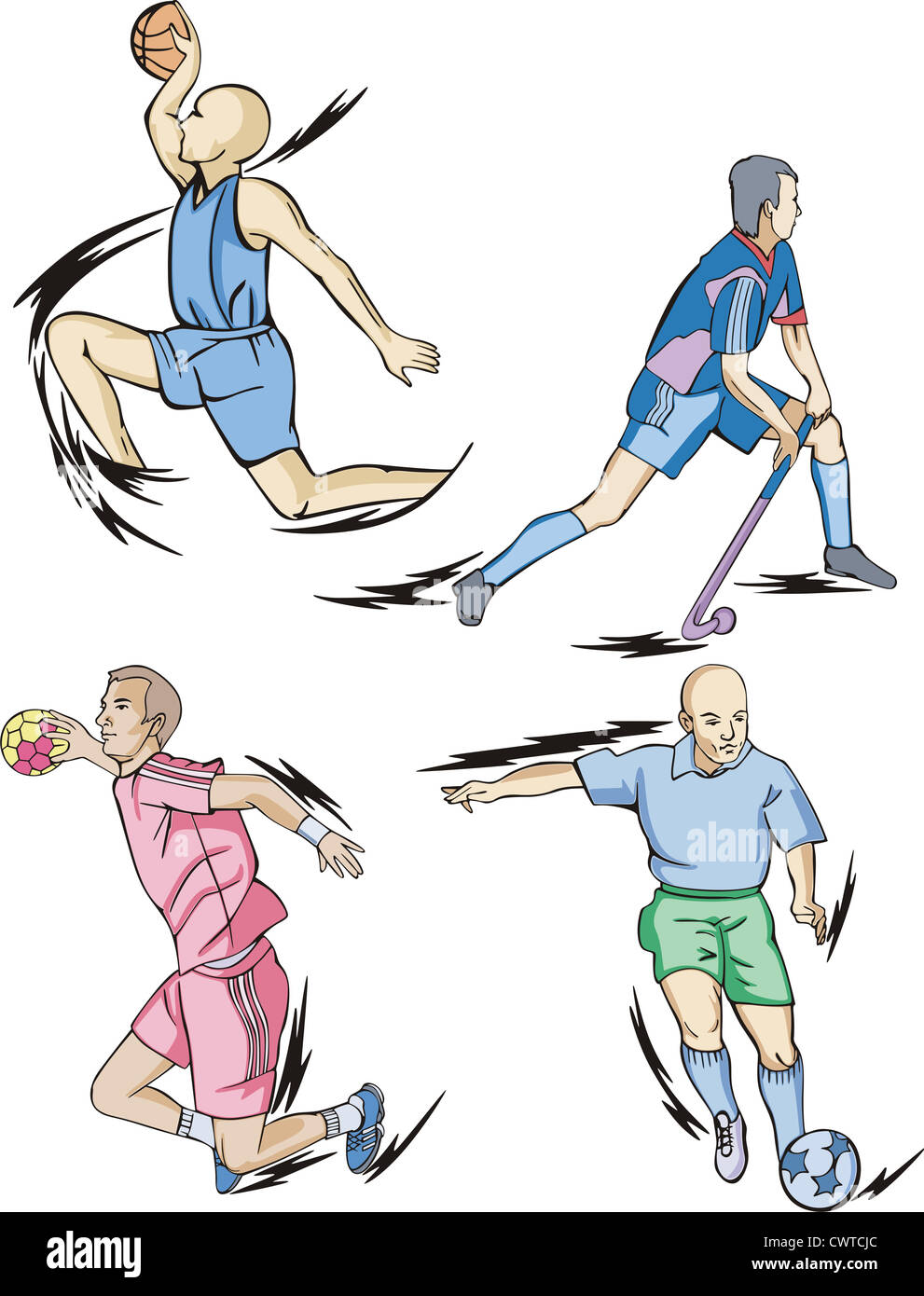 Team Sports: Basketball, Field hockey, Handball and Soccer. Set of ...
