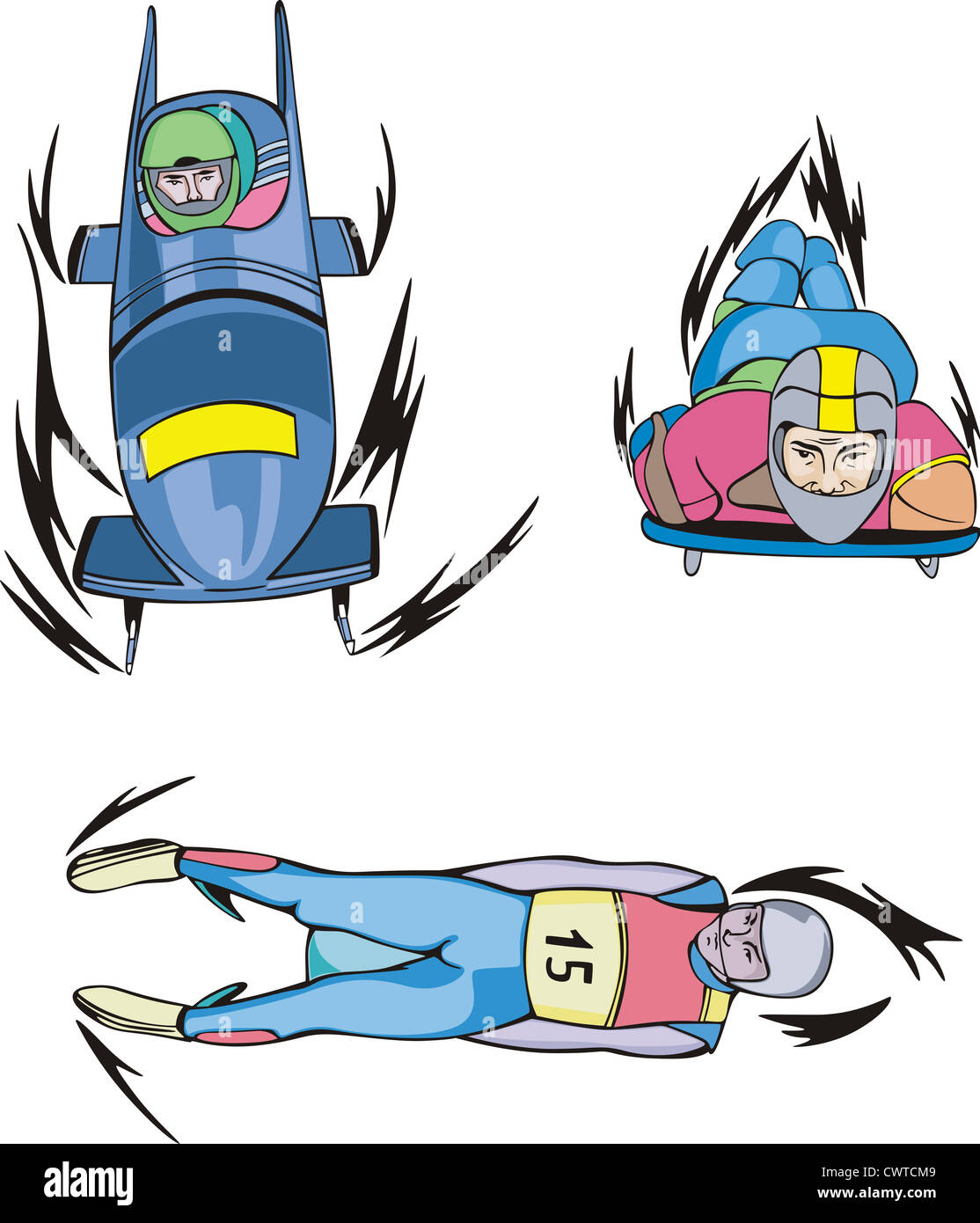 Winter sports: Bobsleigh, Skeleton and Luge. Set of color vector ...