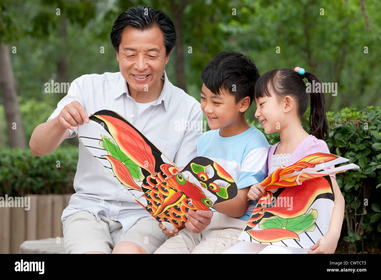 Family flying a kite together Stock Photo - Alamy