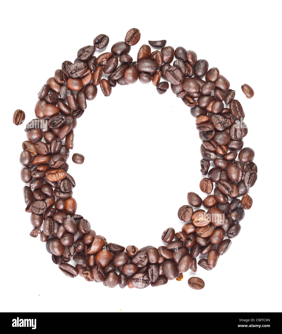 O, Alphabet from coffee beans on white background Stock Photo - Alamy