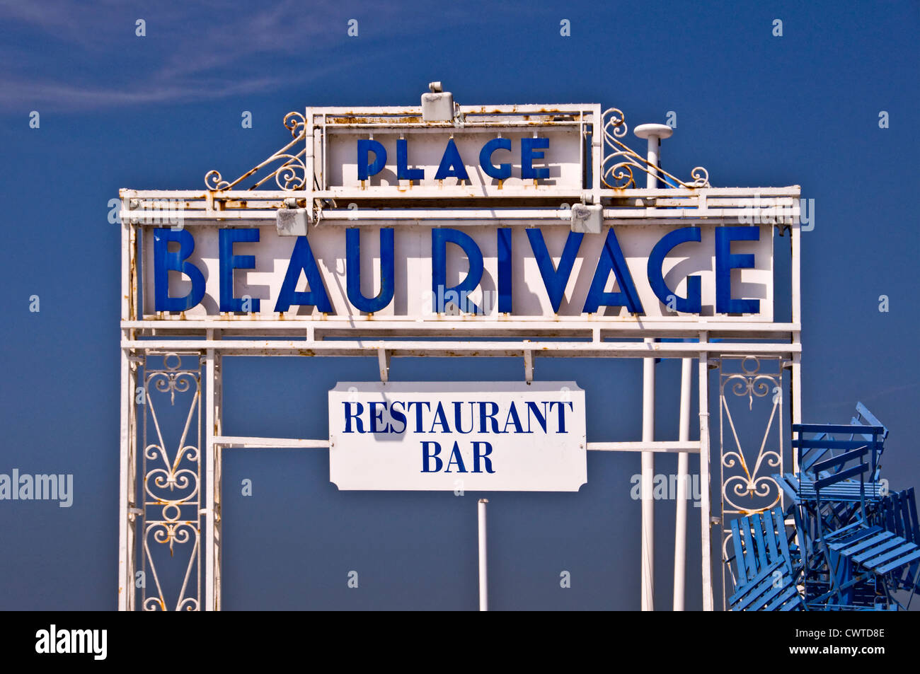 Beau Rivage private beach vintage sign on the Promenade des Anglais ...