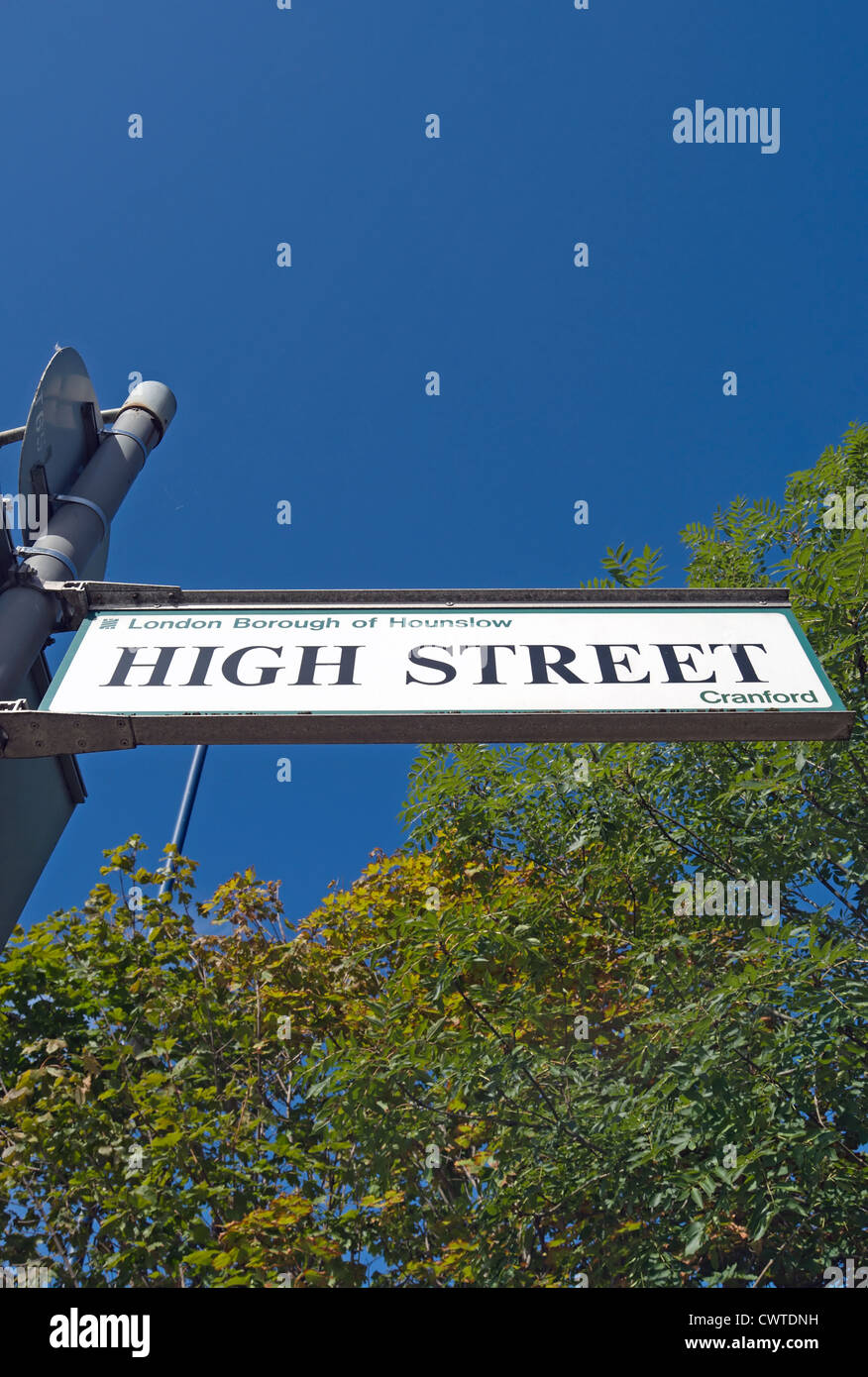 street name sign for cranford high street, middlesex, england, in the ...