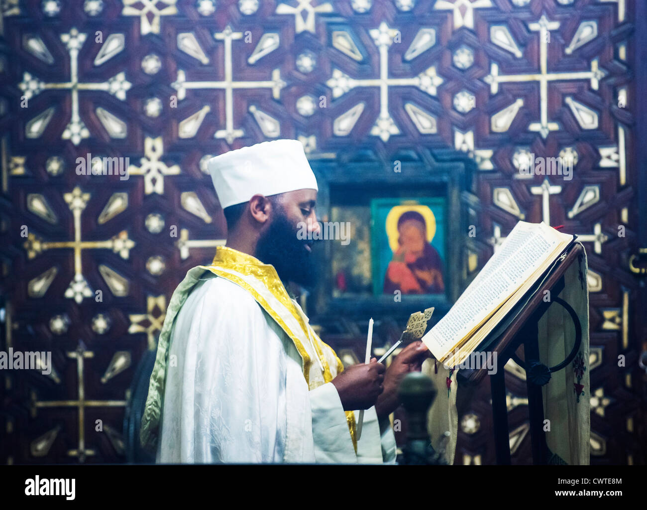 Ethiopian priest prays at the Ethiopian Church in Jerusalem , Israel ...