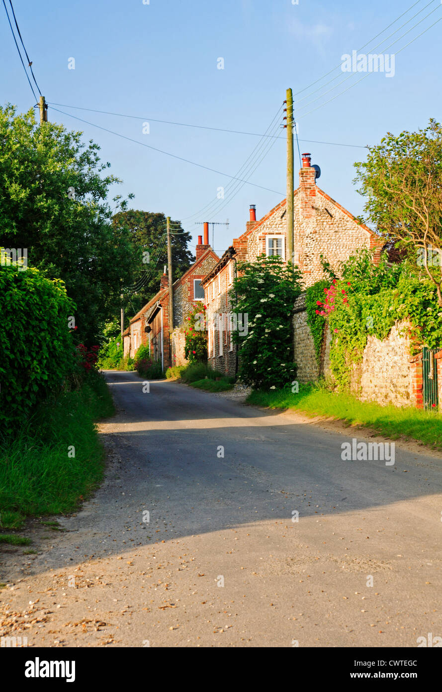 A view of traditional Norfolk cottages in the coastal village of ...