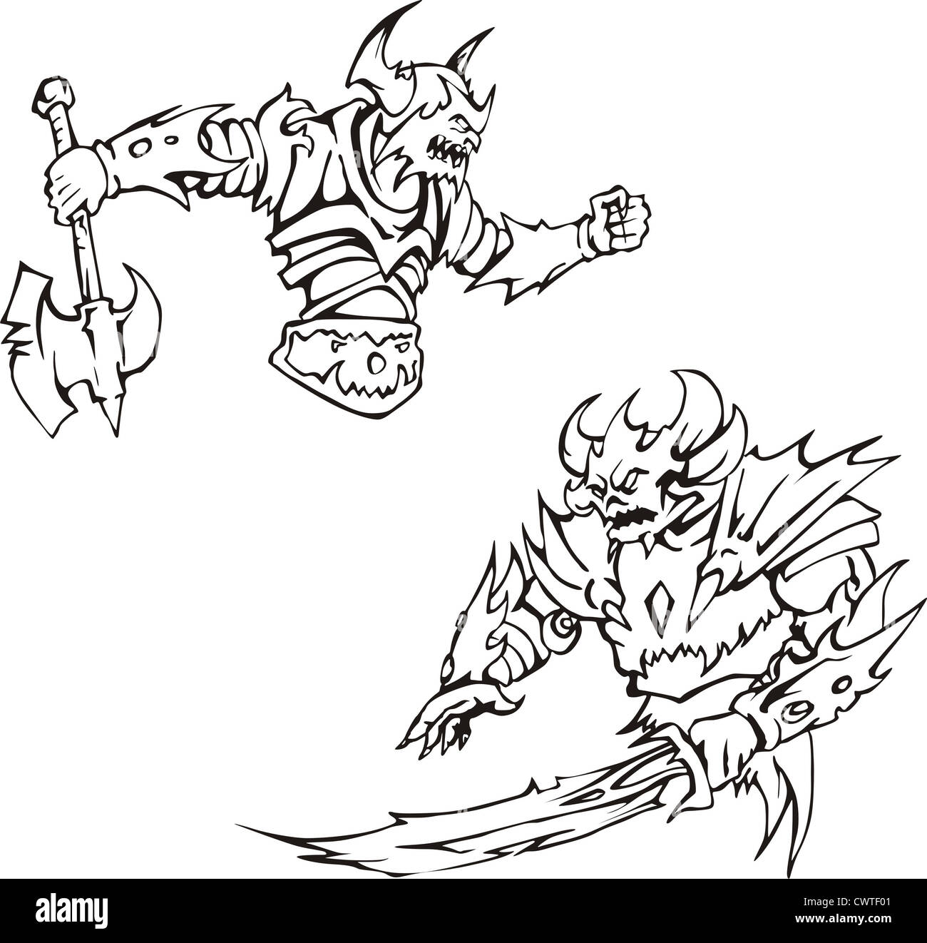 Armed monsters. Black and white vector illustration Stock Photo - Alamy