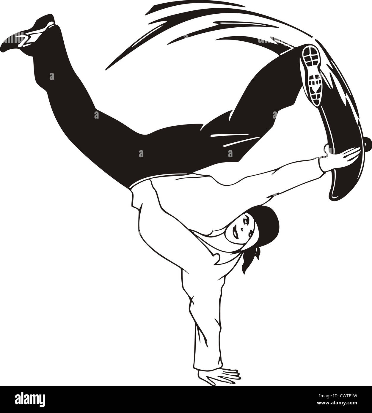 Guy does trick on skateboard. Black and white vector illustration Stock ...