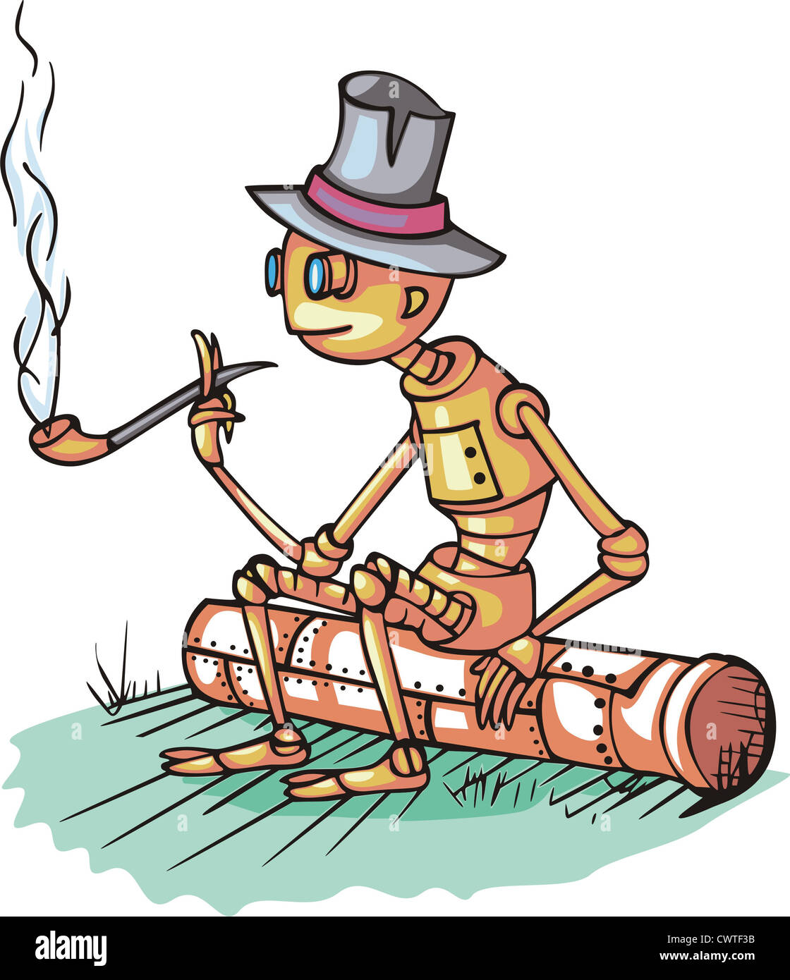 Robot sits on pipe and smokes. Cartoon. Color vactor ilustration Stock ...