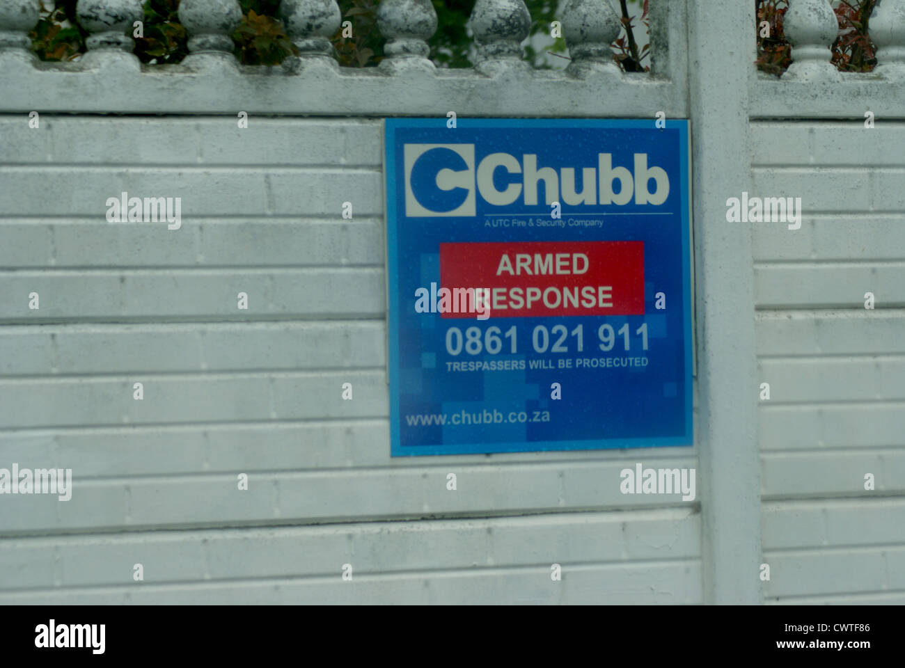 Chubb Armed response sign in Cape town, South Africa Stock Photo - Alamy