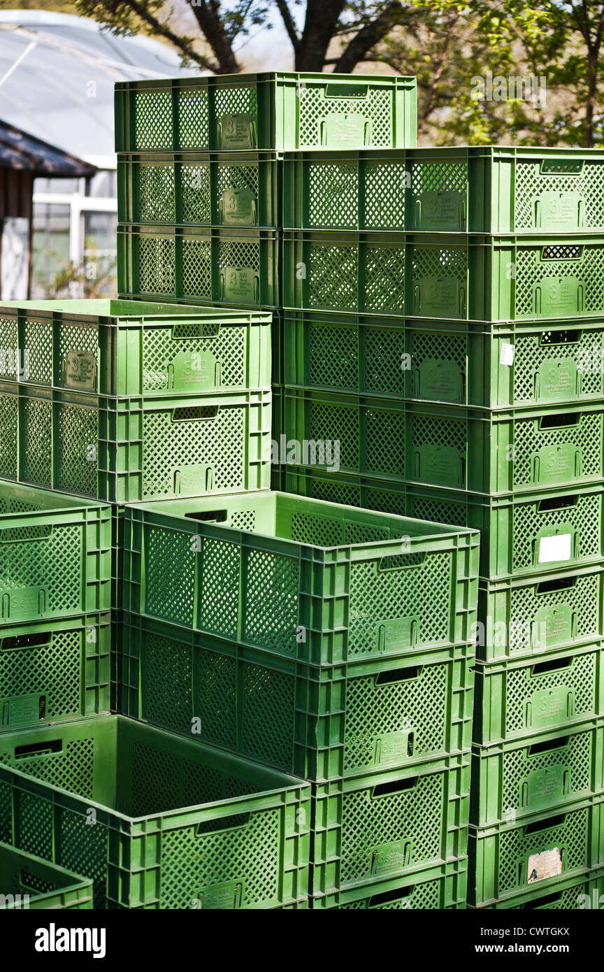 Stack of green boxes Stock Photo - Alamy
