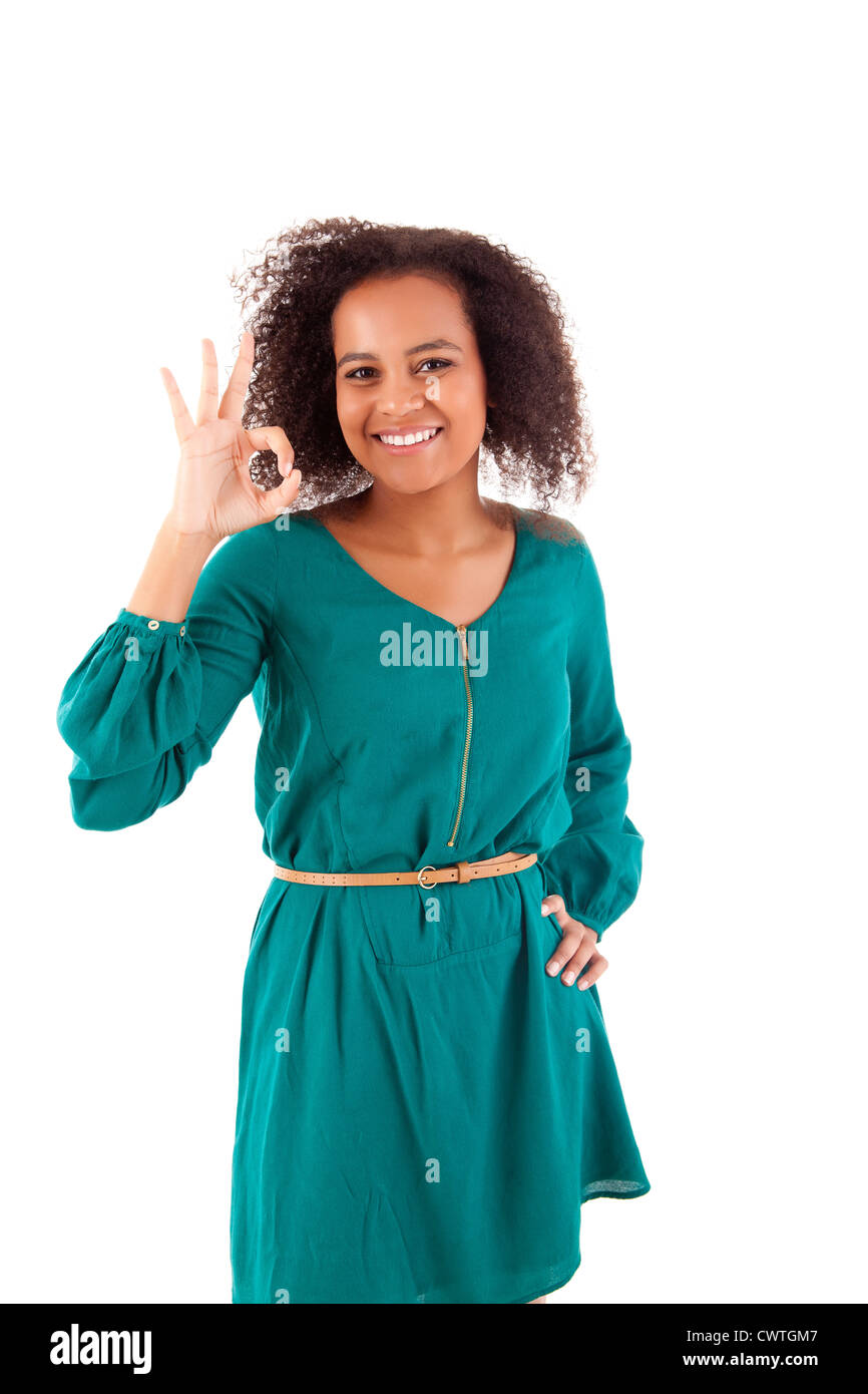 Woman showing sign ok fingers hi-res stock photography and images - Alamy