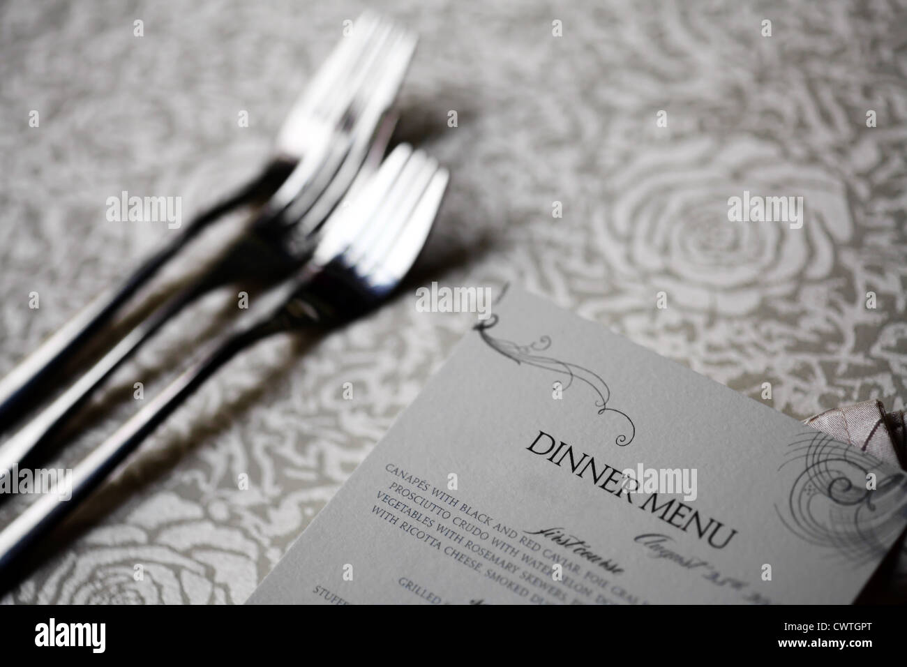Close up shot of a dinner menu on a table Stock Photo - Alamy