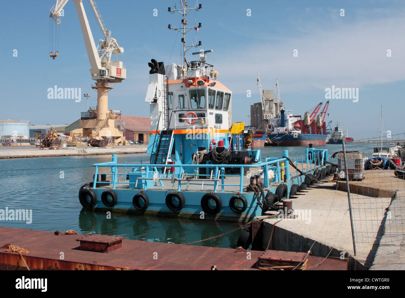 Harbour maintenance barge Port La Nouvelle Languedoc-Roussillon France ...