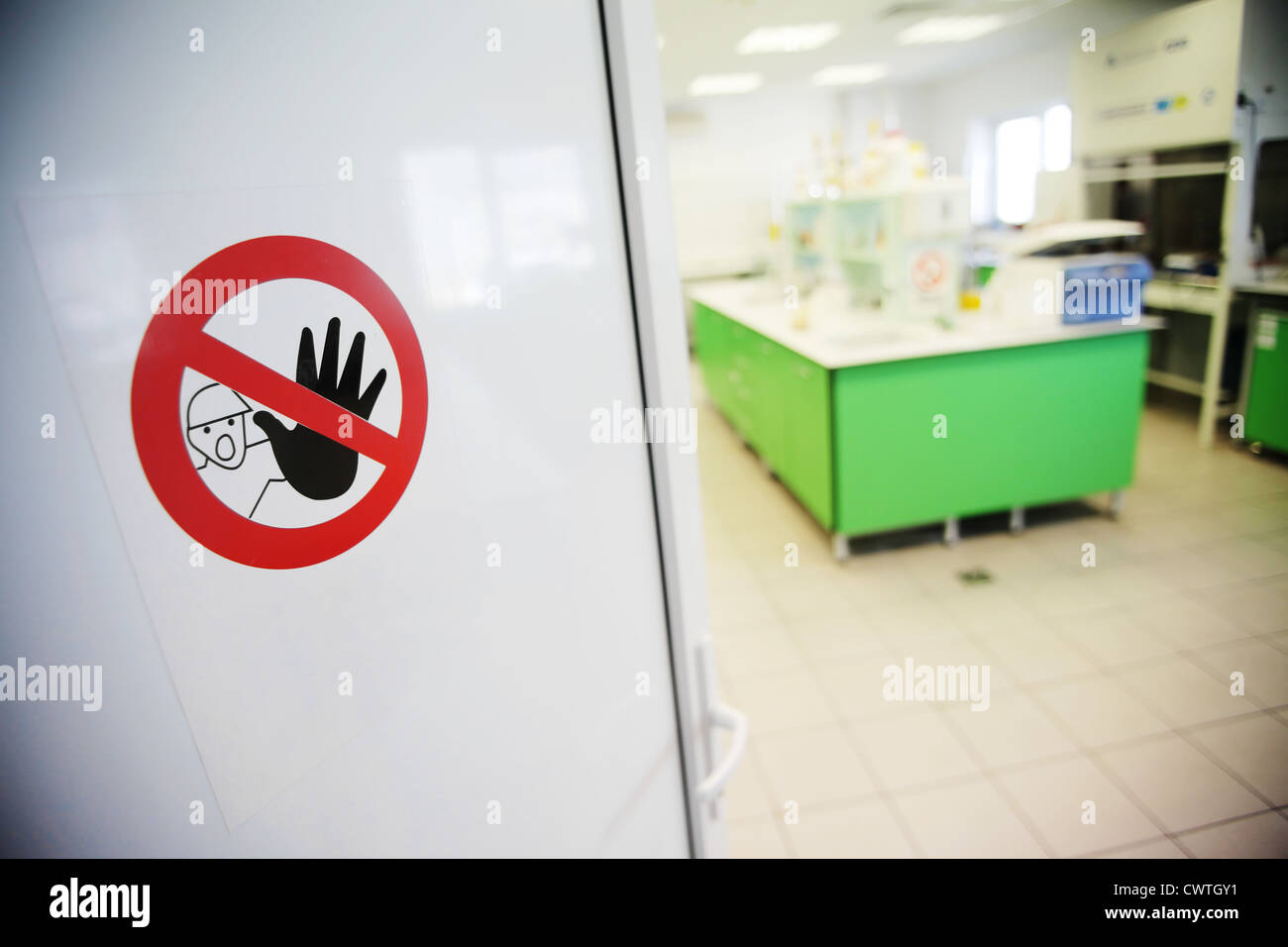 Danger sign on a lab door Stock Photo - Alamy