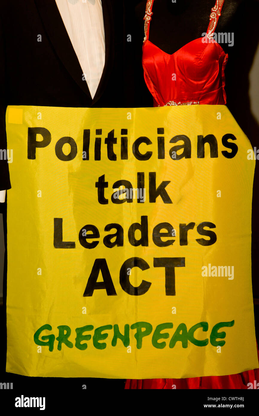 Greenpeace poster with the words Politicians talk leaders act Stock ...