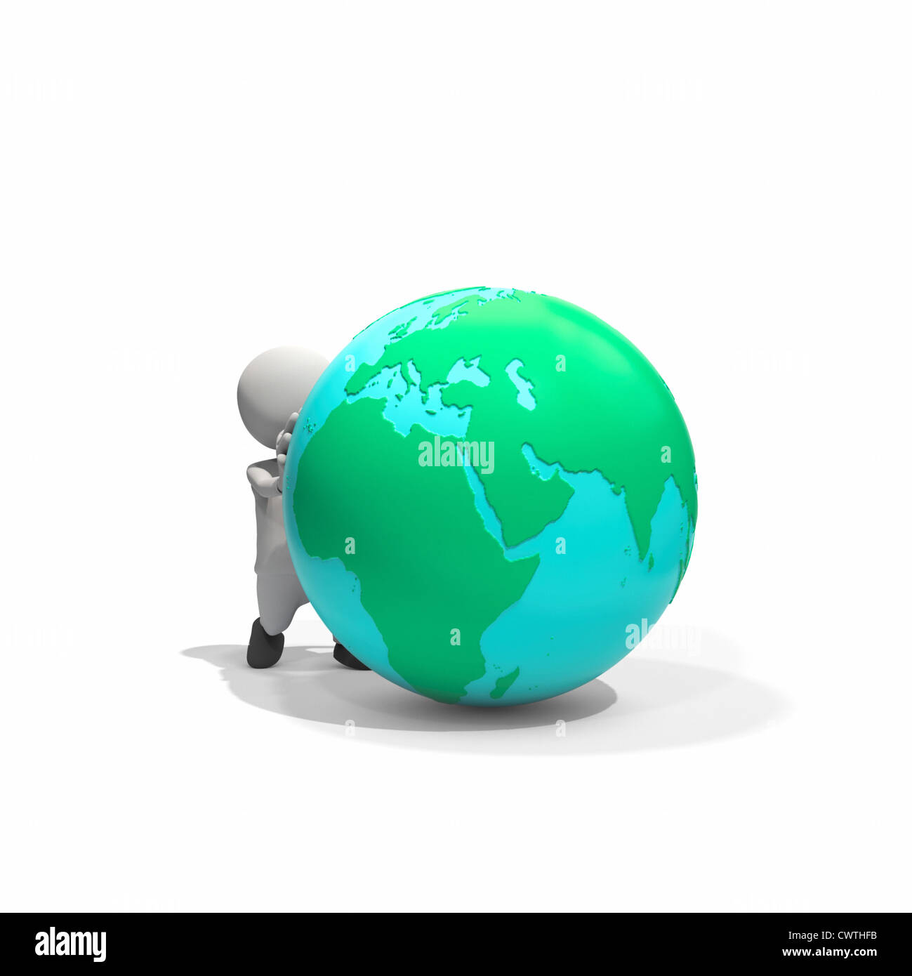 Anthropomorphic figure pushing globe, CGI Stock Photo - Alamy
