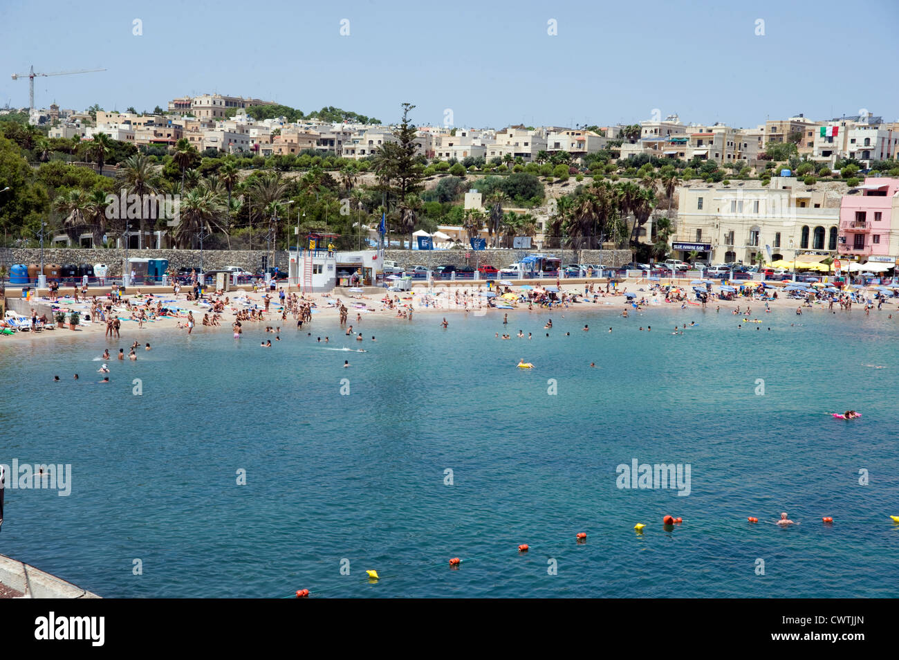 The beach at St Georges Bay near St Julians Malta Stock Photo - Alamy
