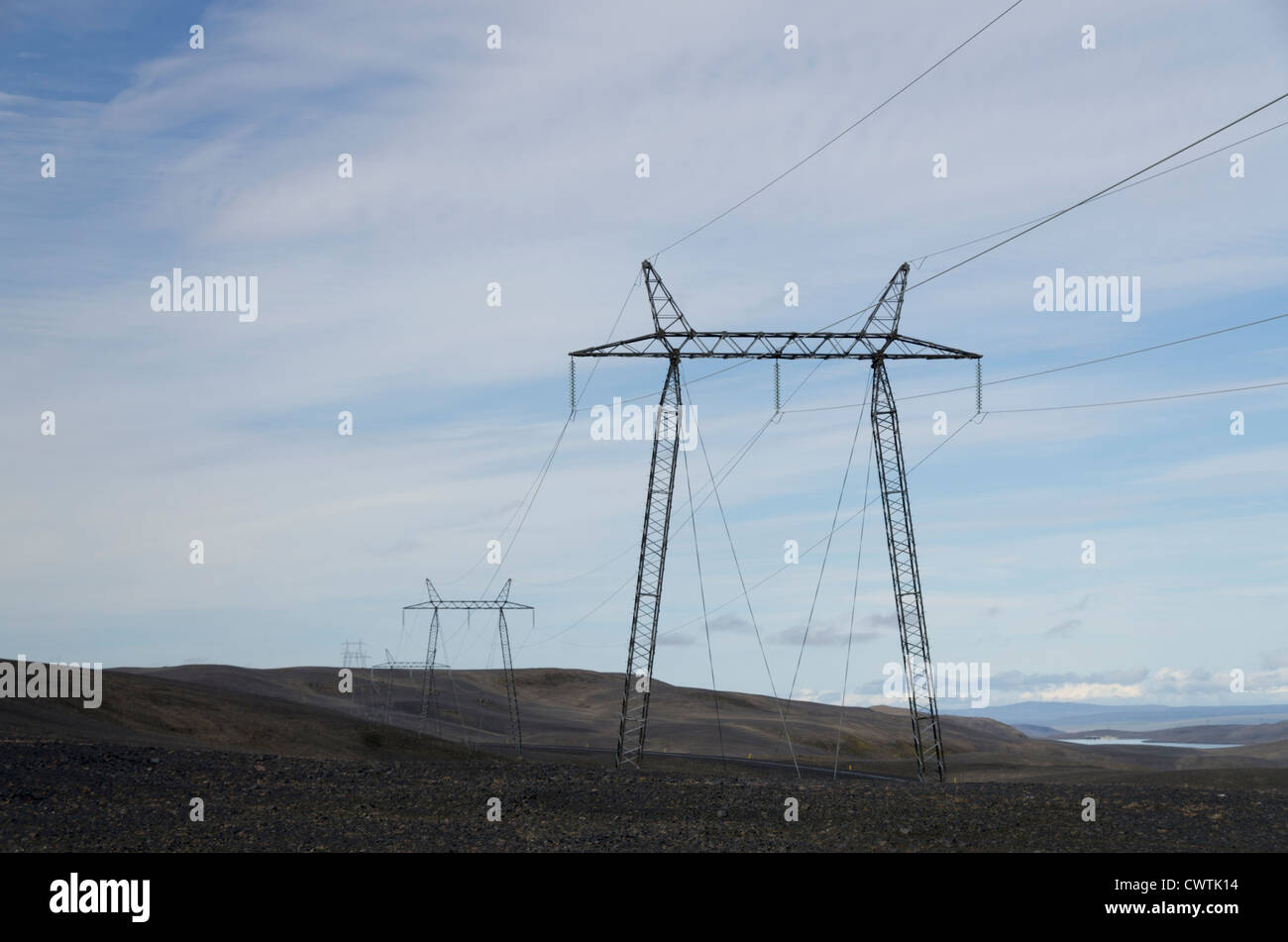 Pylons from a power station in Iceland Stock Photo - Alamy