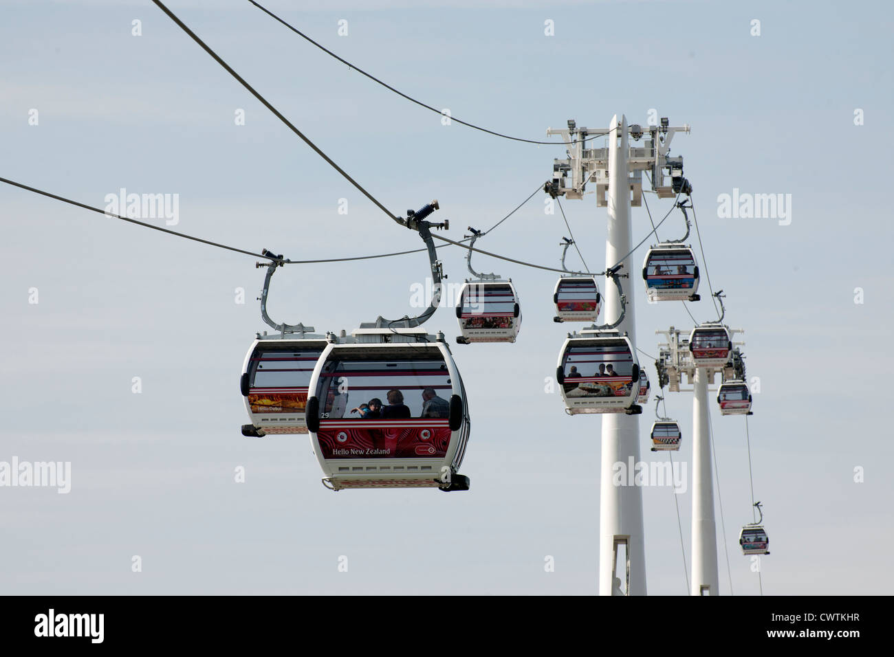 The Emirates Air Line Cable Car system crossing the River Thames from ...