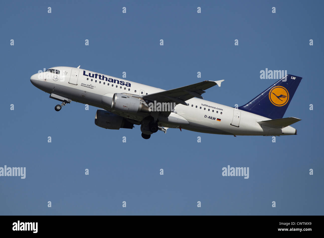 Lufthansa airbus A320 aeroplane taking off at Manchester airport Stock ...