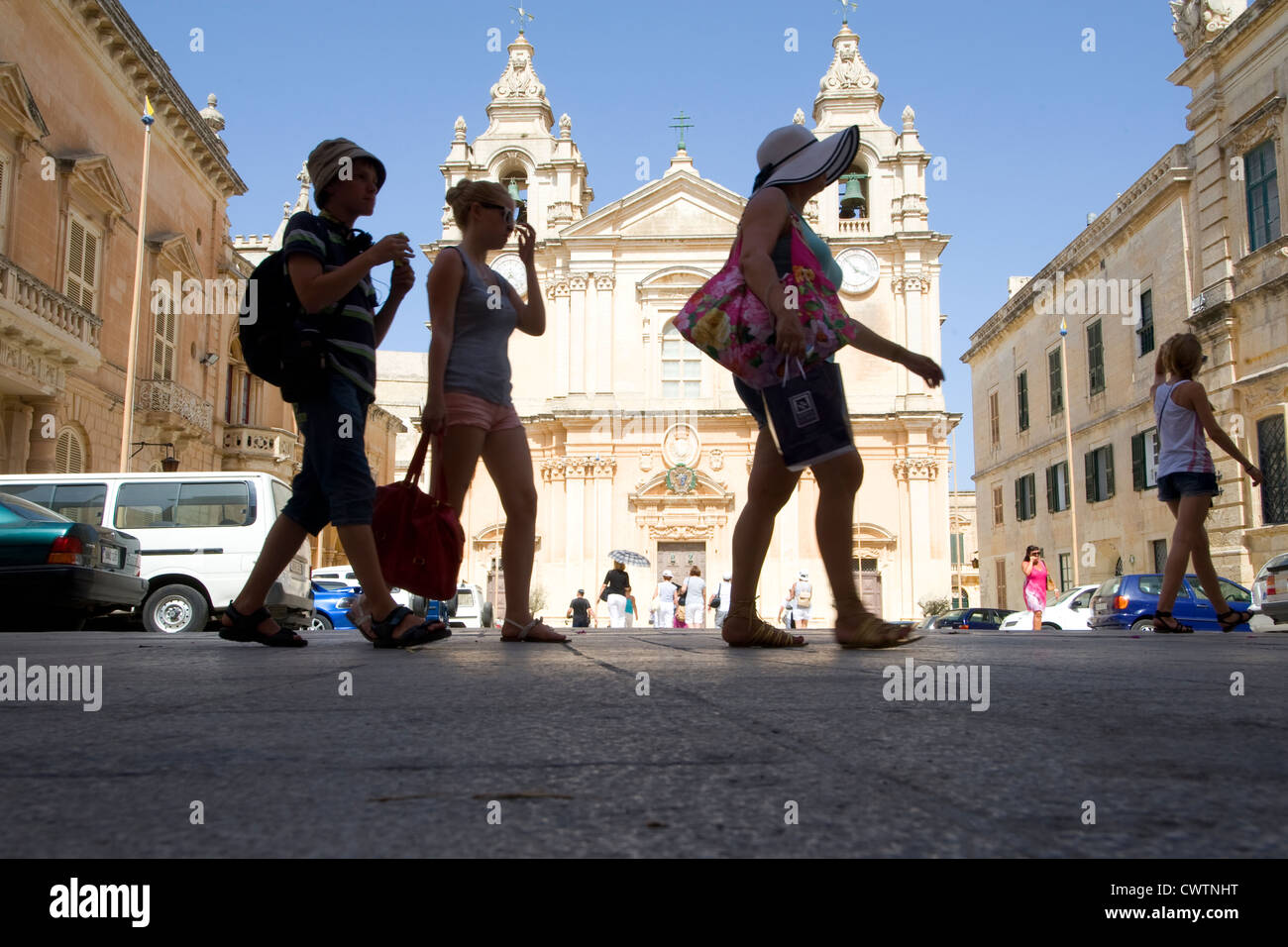Tourists in the 'silent city' of Mdina, Malta Stock Photo - Alamy