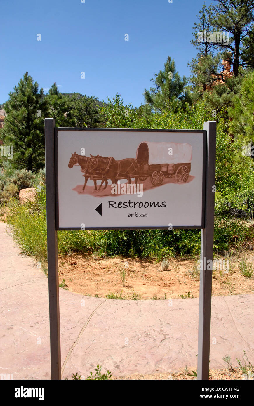 Restroom sign in Red Canyon, Dixie National Forest, Utah Stock Photo ...