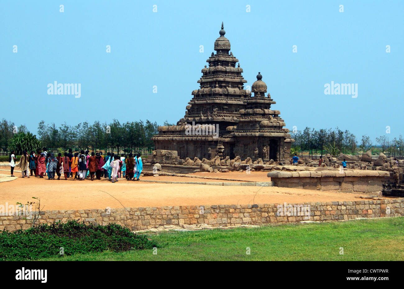 Scenic view of Shore Temple of Mahabalipuram in India.Group of ...