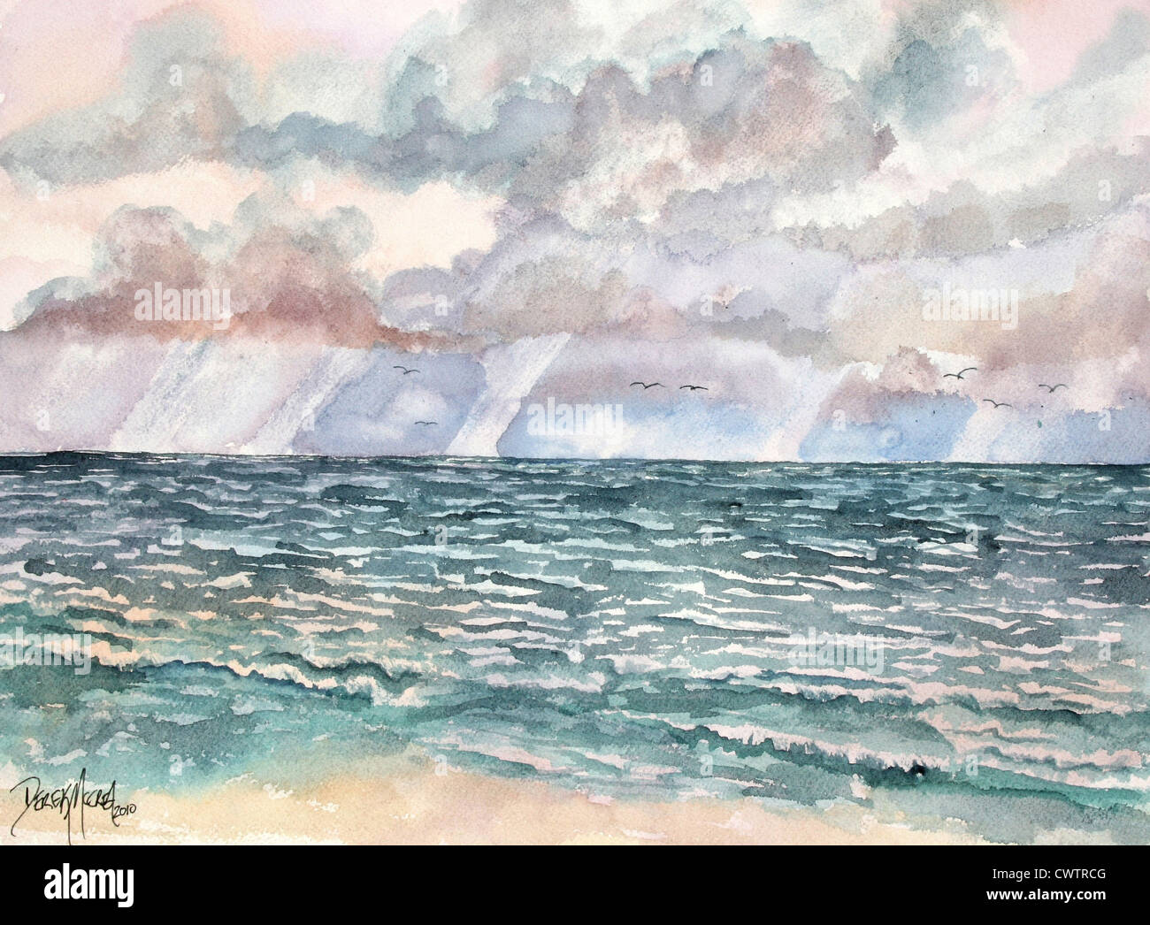 Watercolor beach painting hi-res stock photography and images - Alamy