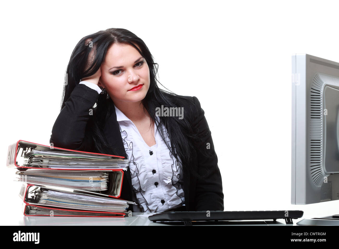 modern business woman sitting at office desk and working with computer ...