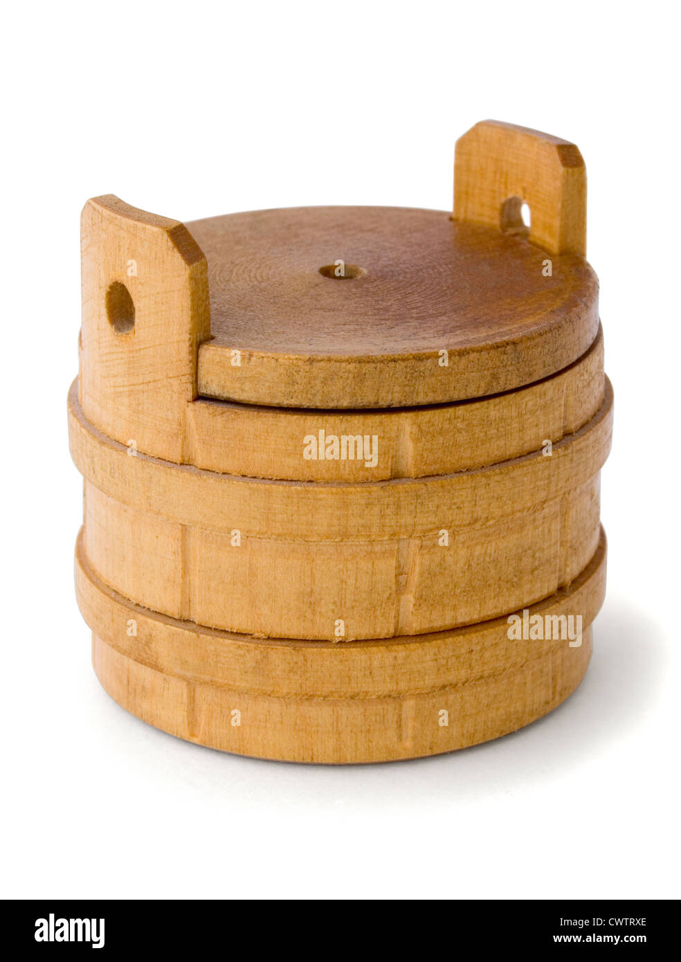 Small wooden barrel isolated on white Stock Photo - Alamy