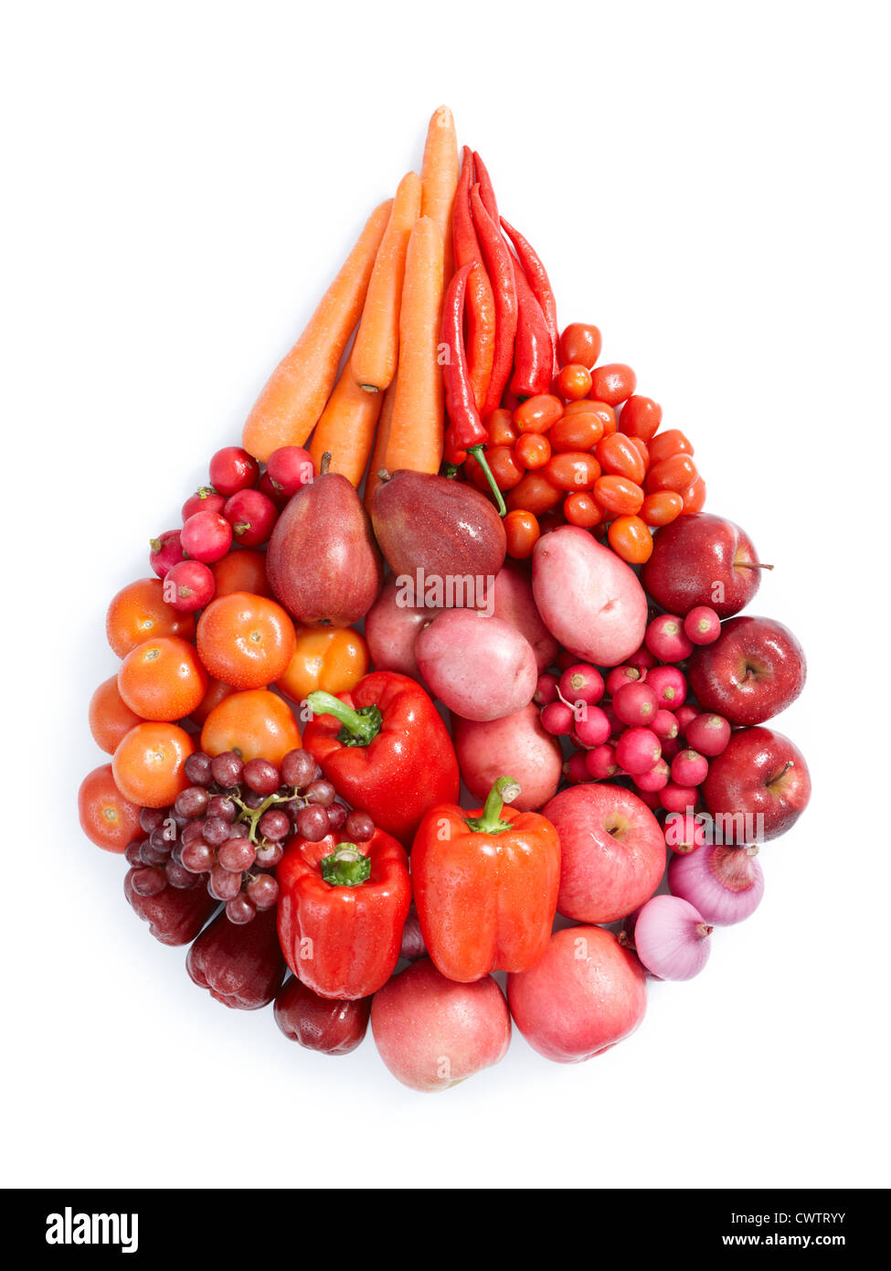 red color vegetables and fruits in water drop shape Stock Photo - Alamy