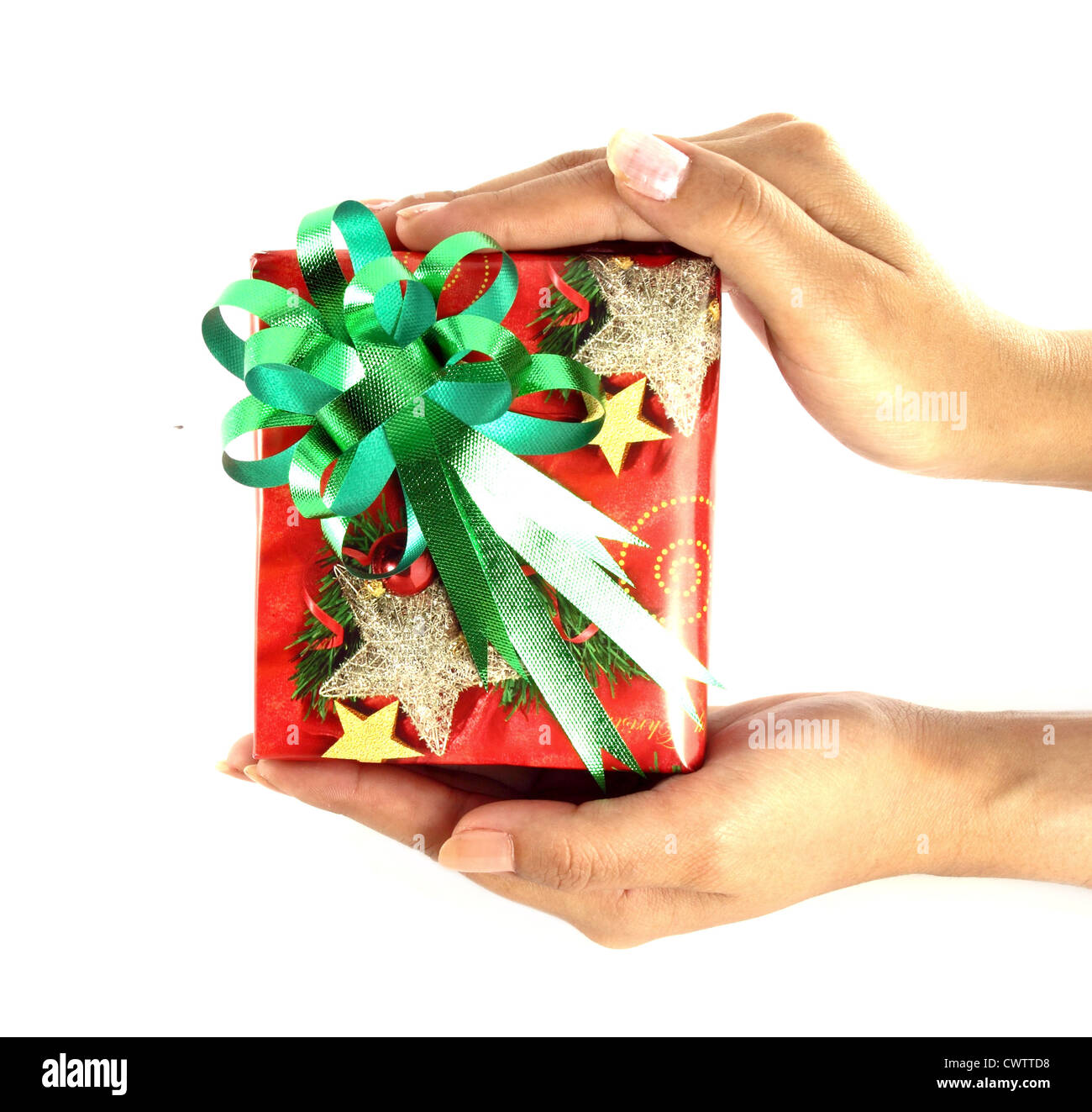 hand and gift over white background Stock Photo - Alamy