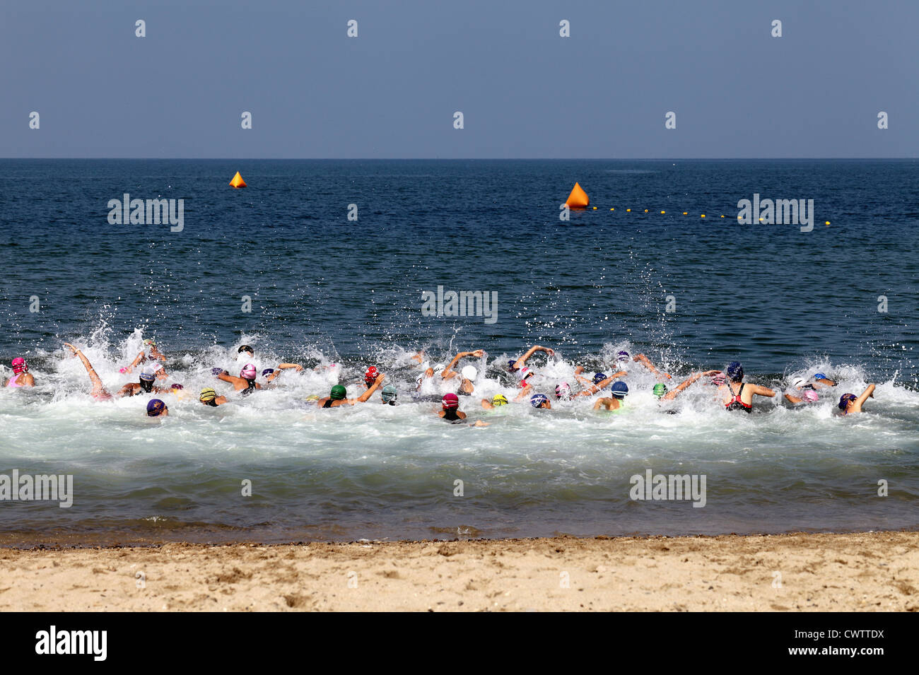 Triathlon race at the start Stock Photo - Alamy
