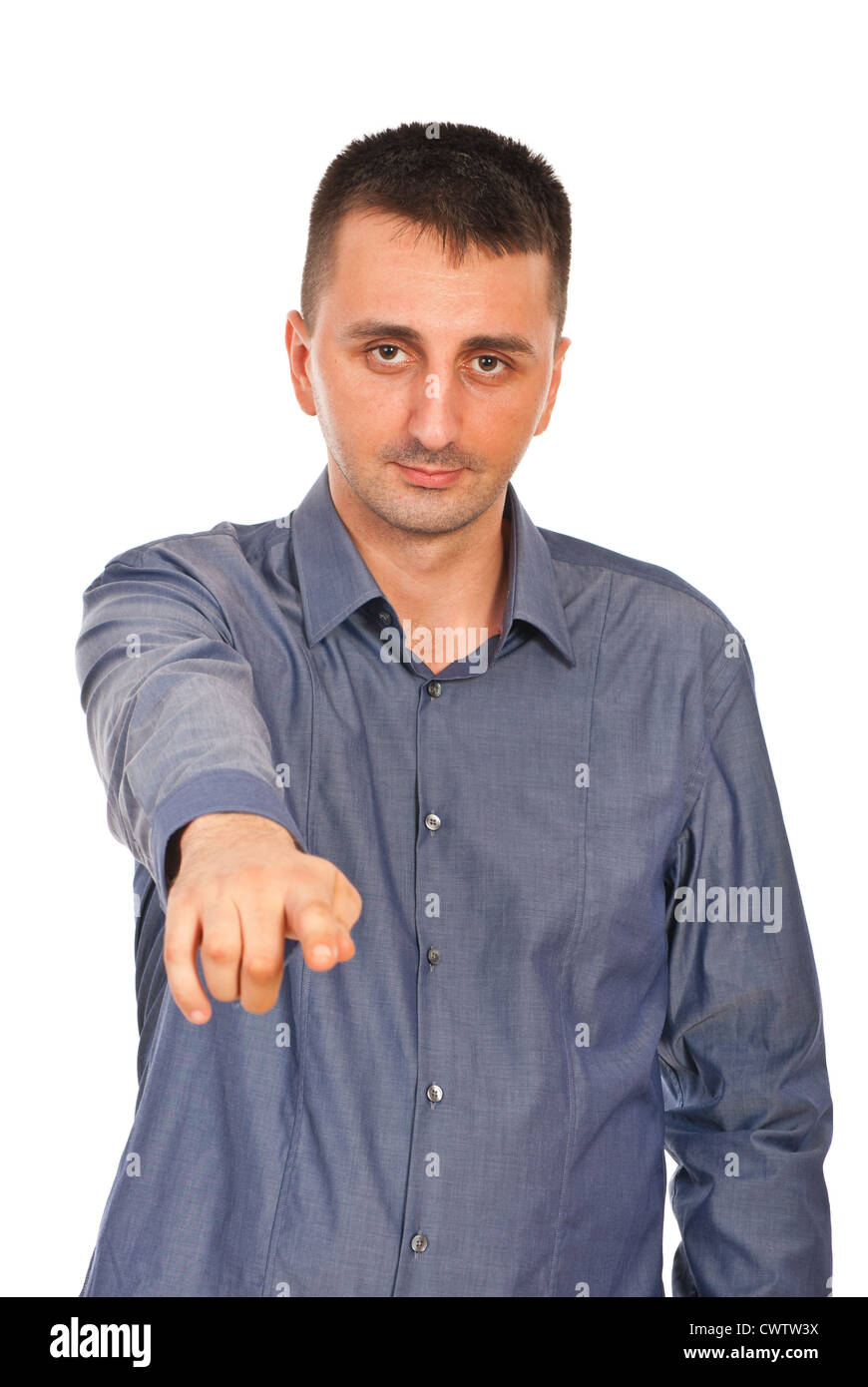 Business man pointing to you and being serious isolated on white ...