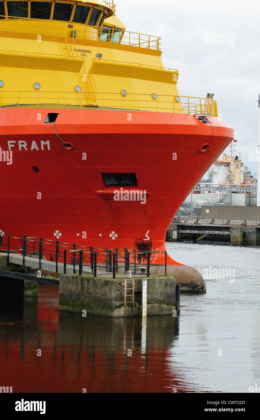 The platform support vessel Edda Fram at harbour in Aberdeen, Scotland ...