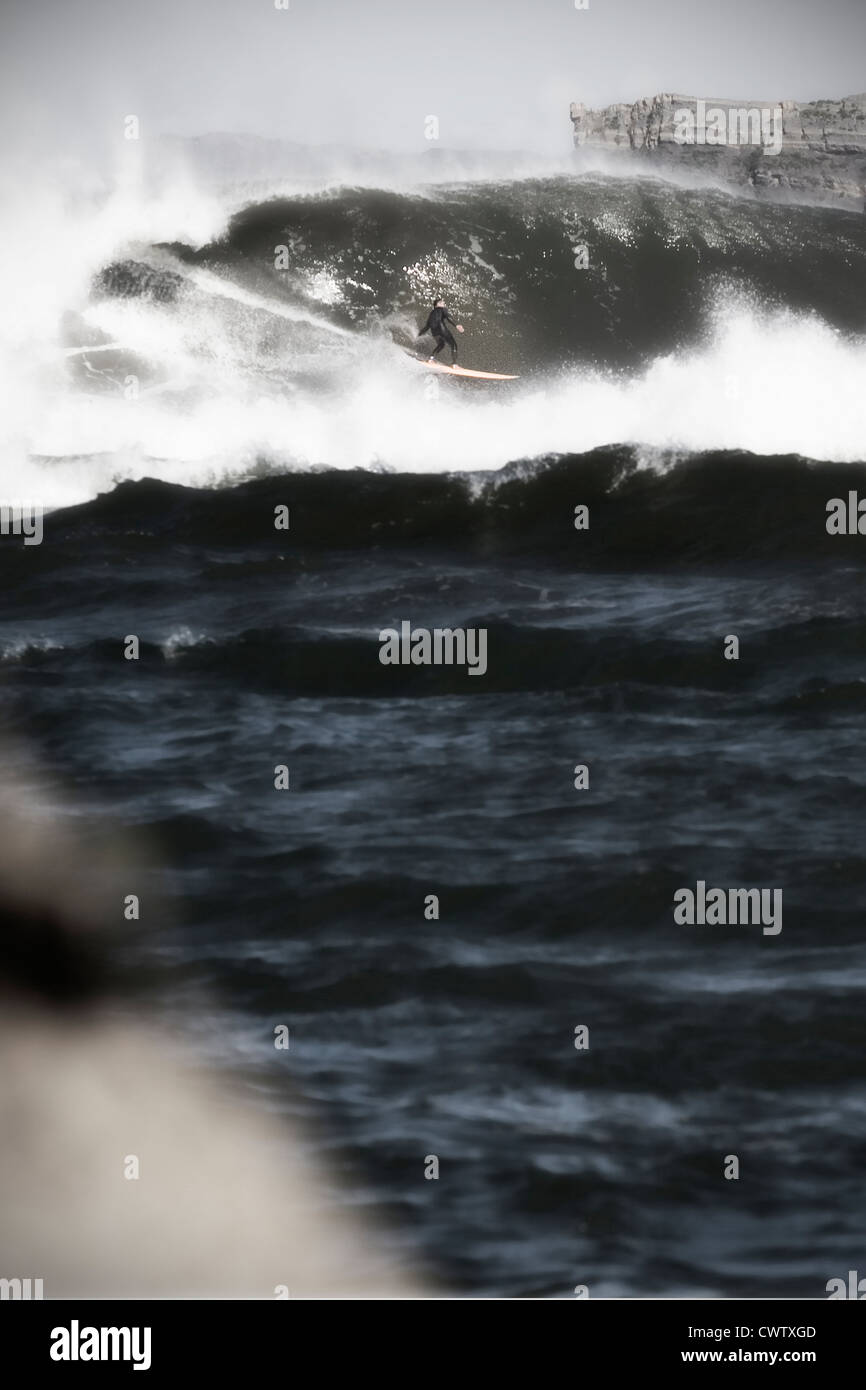big wave surfing scenes at Mundaka, Europe's premiere wave Stock Photo ...