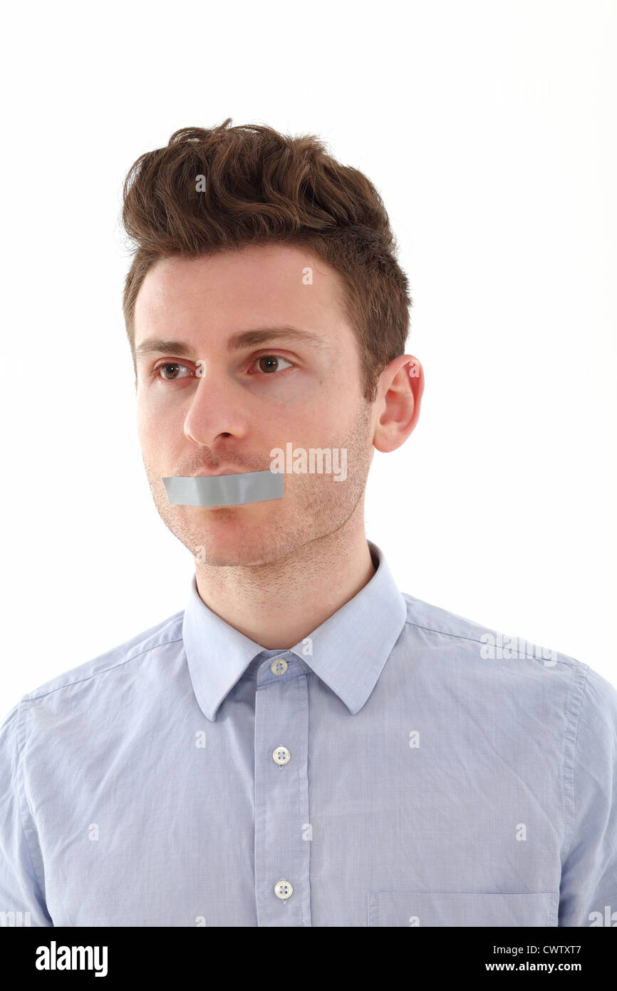 Young man with tape for censorship Stock Photo - Alamy