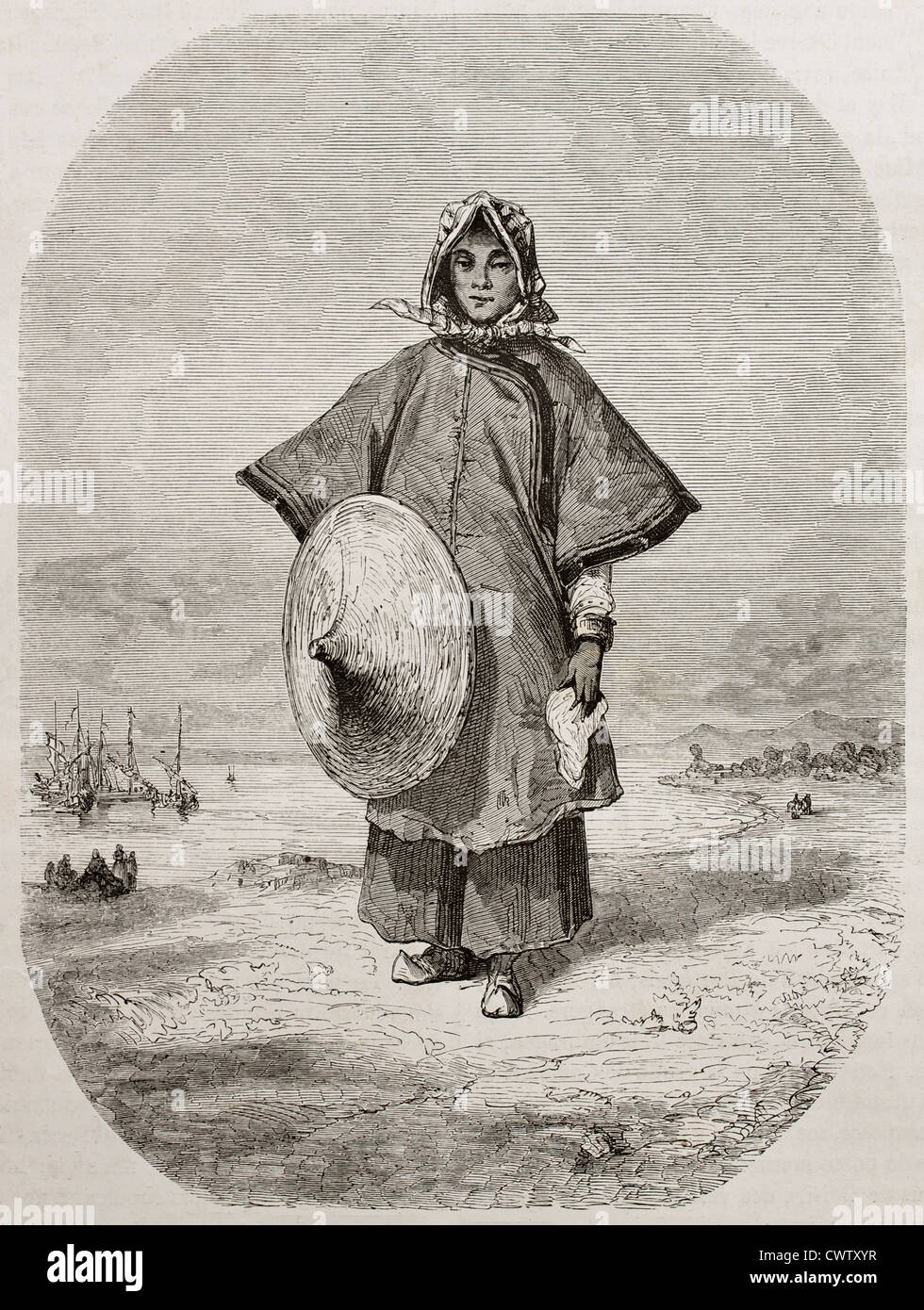 Old illustration of a Chinese boatman Stock Photo - Alamy
