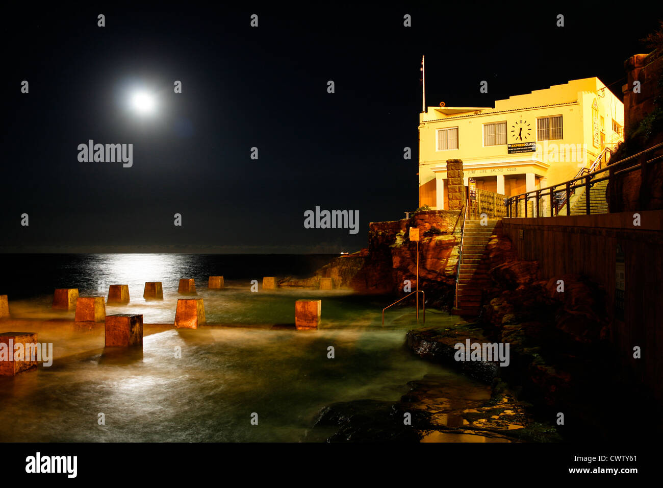misty water over outdoor pool by moonlight Stock Photo - Alamy