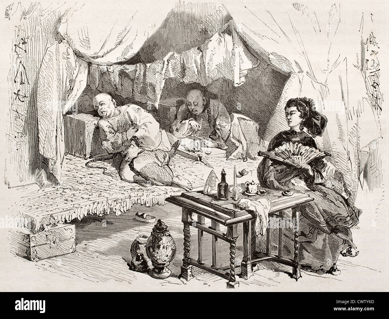 Old illustration of opium smokers Stock Photo - Alamy