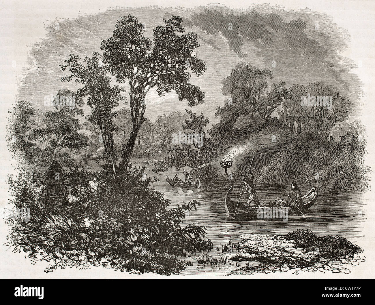 Saulteaux native Americans torch light fishing Stock Photo - Alamy