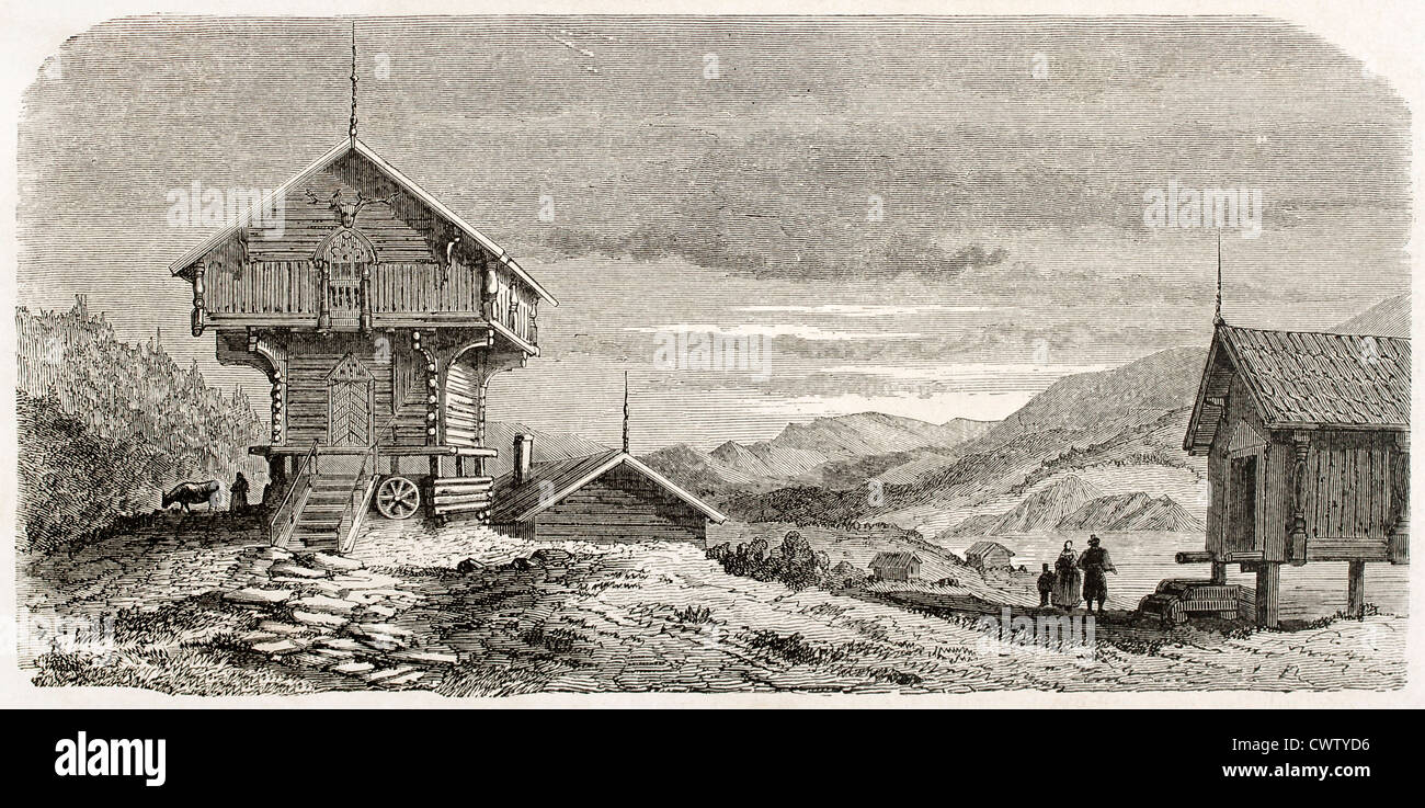 Bamble chalet old illustration, Telmark, Norway Stock Photo - Alamy
