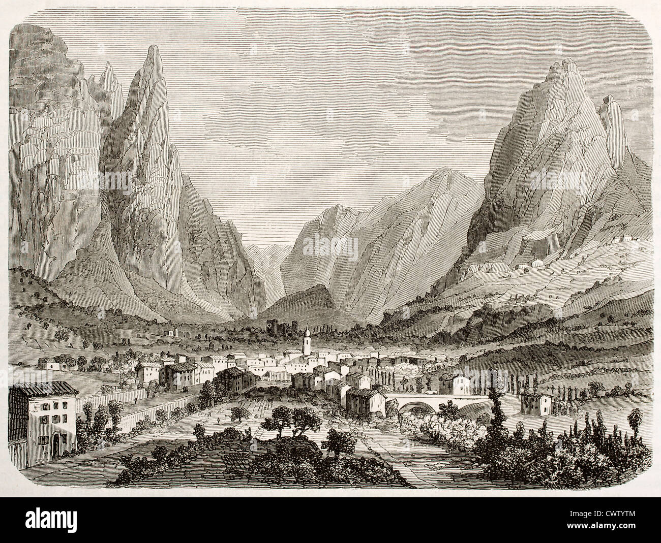 Saou village in the forest, old view, France Stock Photo - Alamy