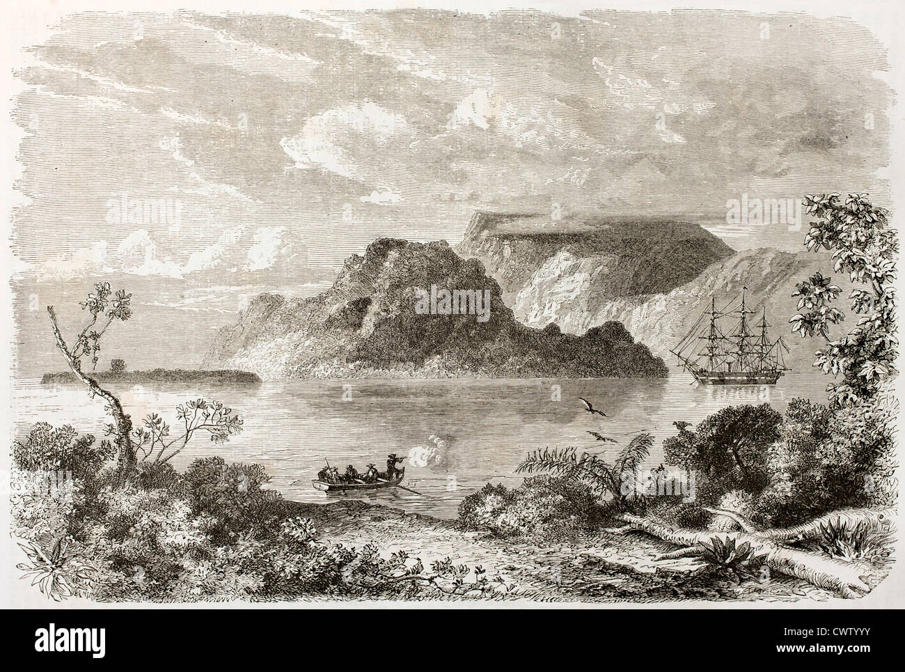 Manevai bay old view in Vanikoro island Stock Photo - Alamy