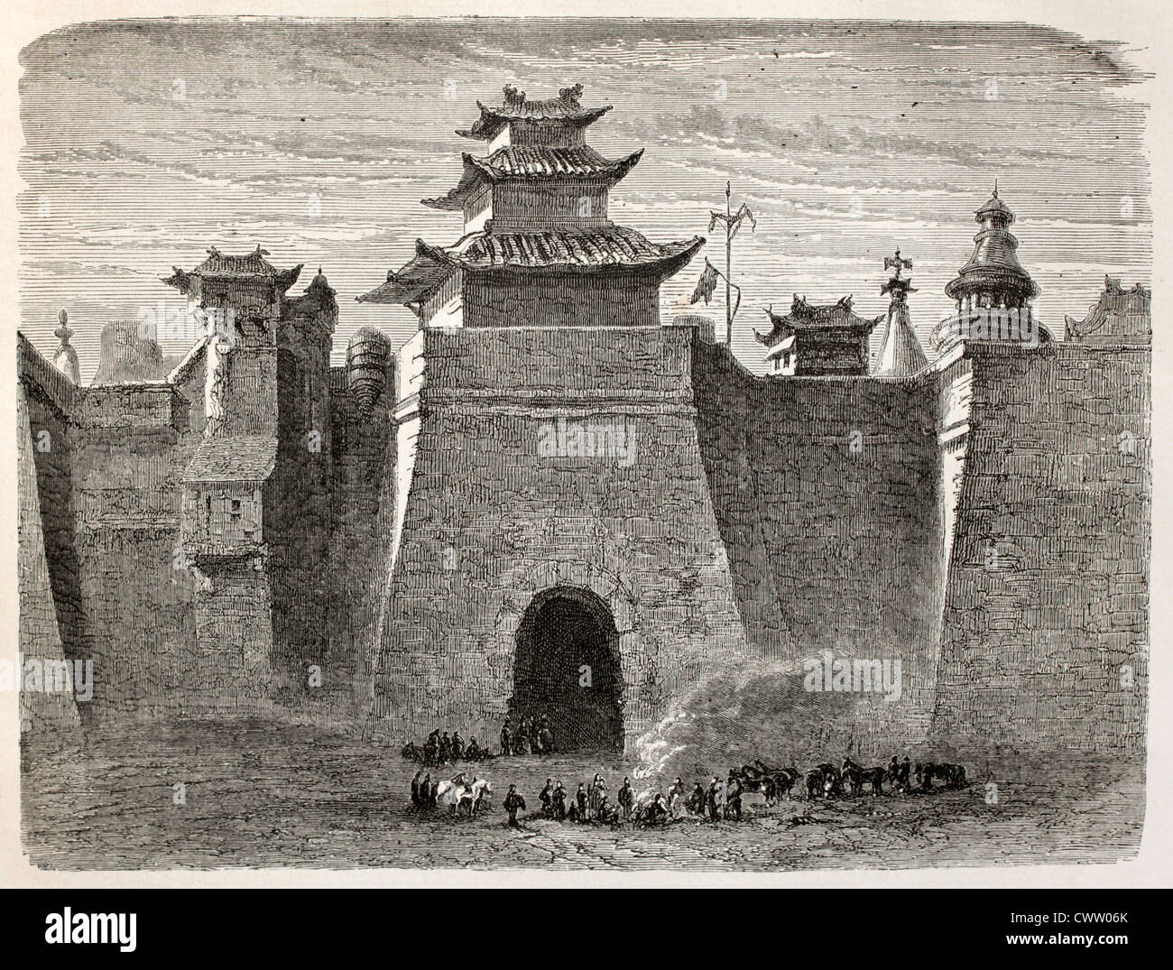 Old illustration of Beijing walls and gate Stock Photo - Alamy