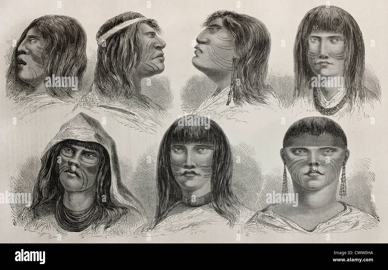 Old illustration of native Peruvians types Stock Photo - Alamy