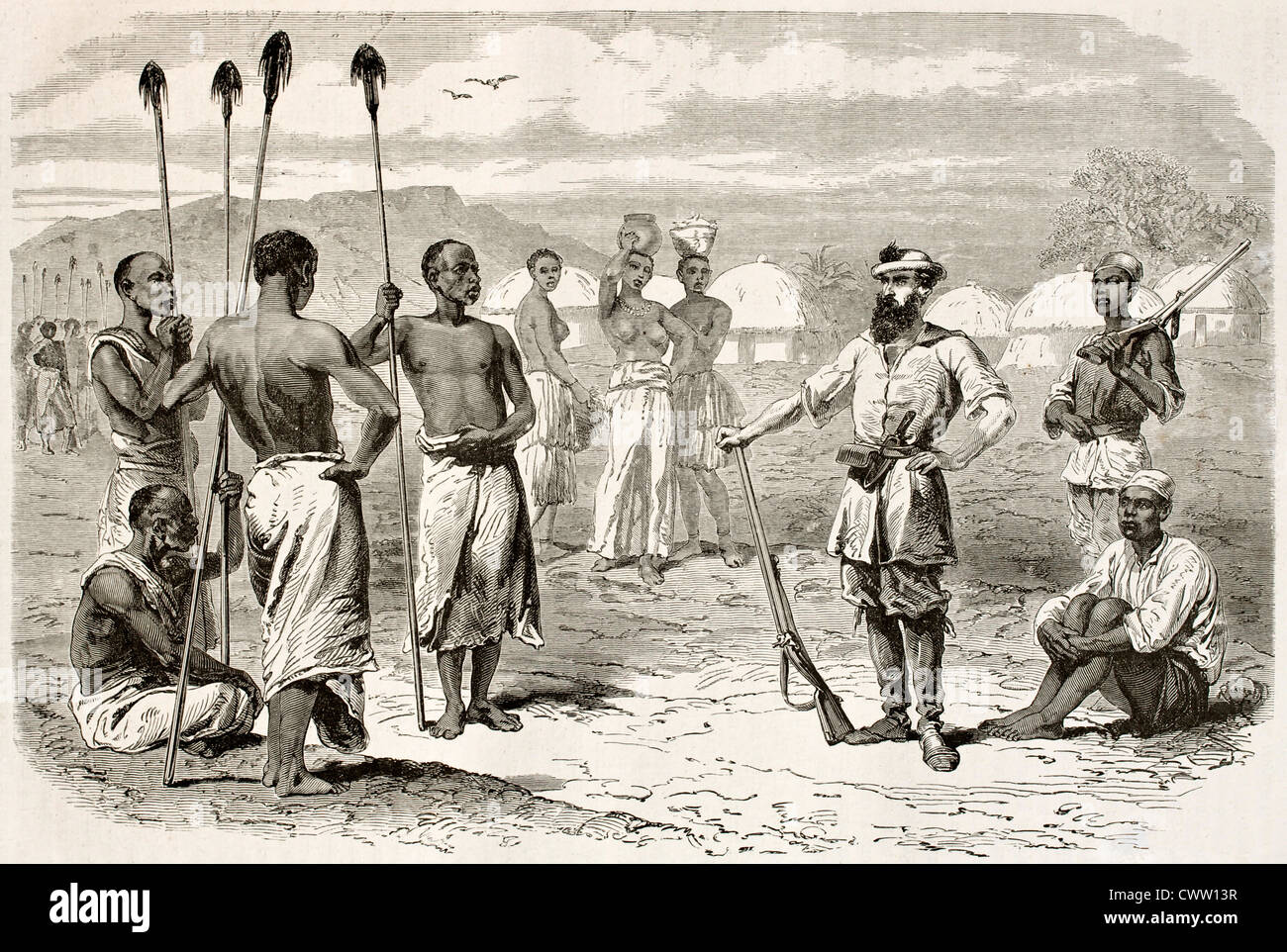 Explorer Samuel Baker among native Africans Stock Photo - Alamy