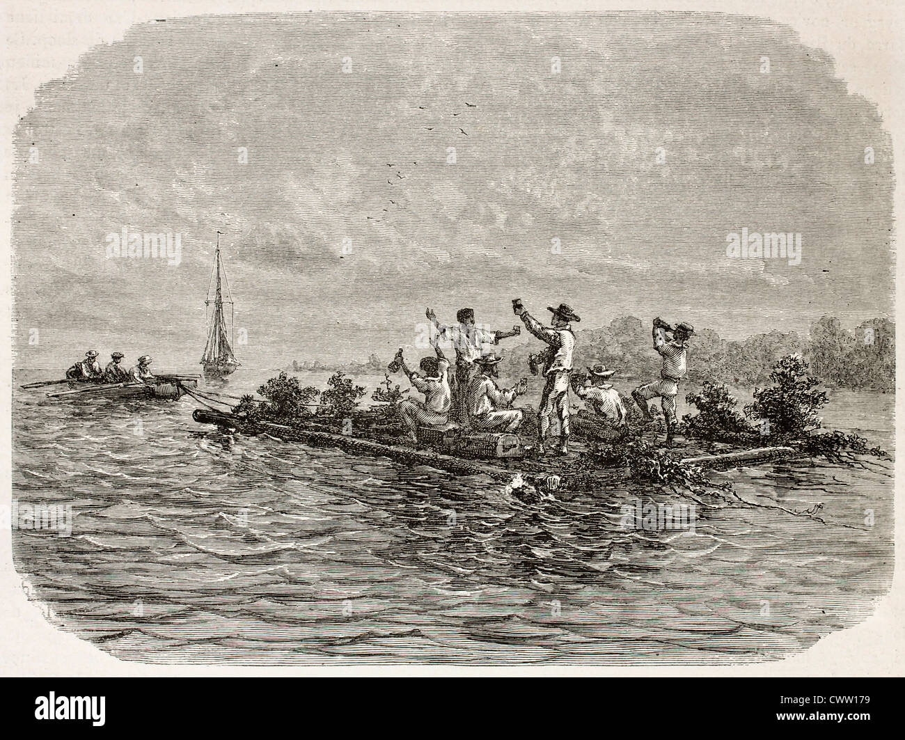 Men drinking on a raft Stock Photo - Alamy