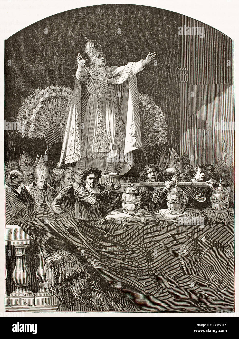 Pope's blessing old illustration Stock Photo - Alamy